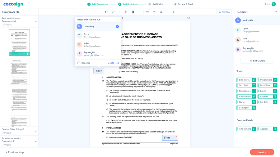 5. Review your document and configure the send settings.