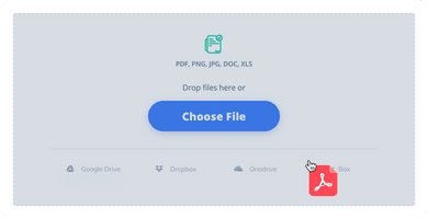 Upload files in PDF, PNG, JPG, DOC, XLS to be signed.