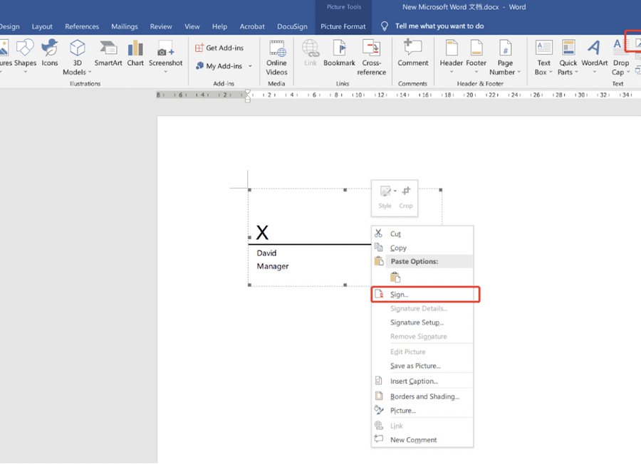 Sign your Word document with any of the three methods below.