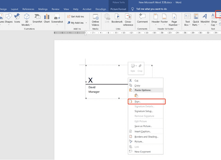 Sign your Word document with any of the three methods below.
