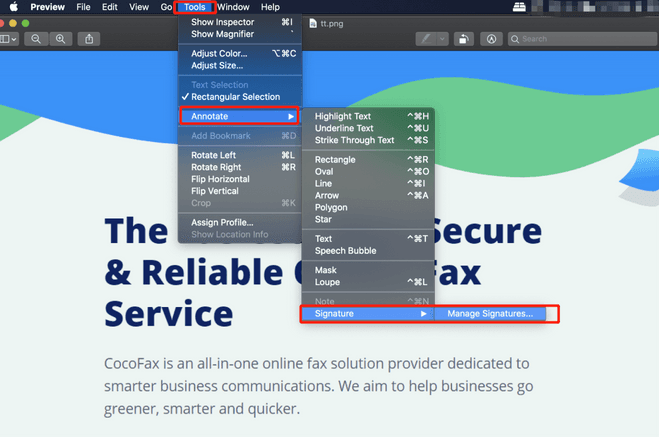 You can create a signature in two ways: by camera and trackpad.