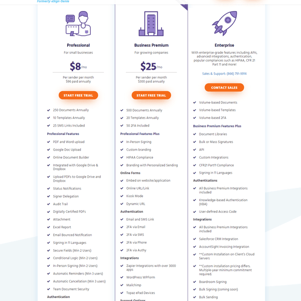 Pricing Plans of Foxit ESIGN