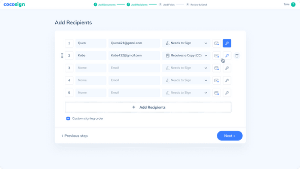 6. All recipients can sign by clicking the fields assigned to them.